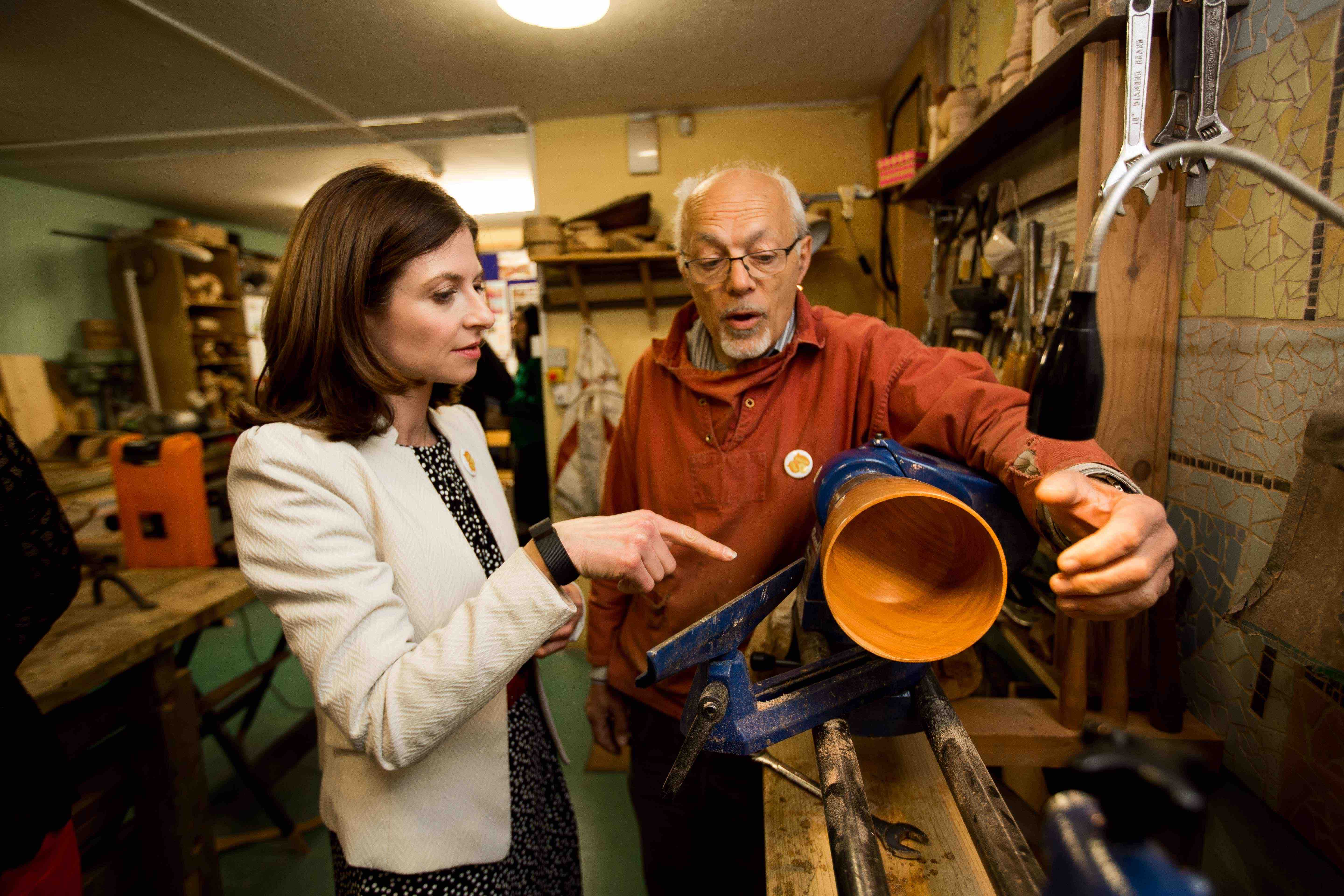 Rachel Reeves and Seema Kennedy visit woodwork shed for lonely older ...